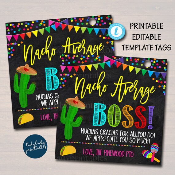 Nacho Average Boss Gift Tags, Fiesta Mexican Theme Work Company Staff ...
