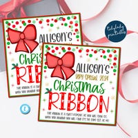 Editable Height Keepsake Ornament Tag: Ribbon Ornament (digital ...