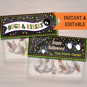 EDITABLE Bugs & Kisses Halloween Treat Bag Toppers, Halloween Favor ...