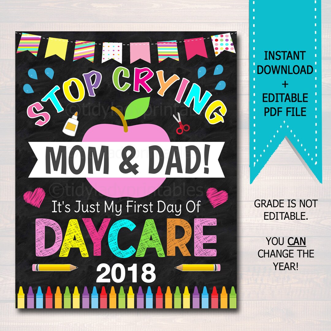Stop Crying Mom & Dad Back to School Photo Prop, Daycare GIRL School ...