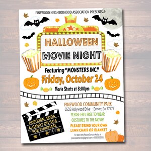 EDITABLE Halloween Movie Night Flyer, Printable PTA PTO Flyer Fall ...