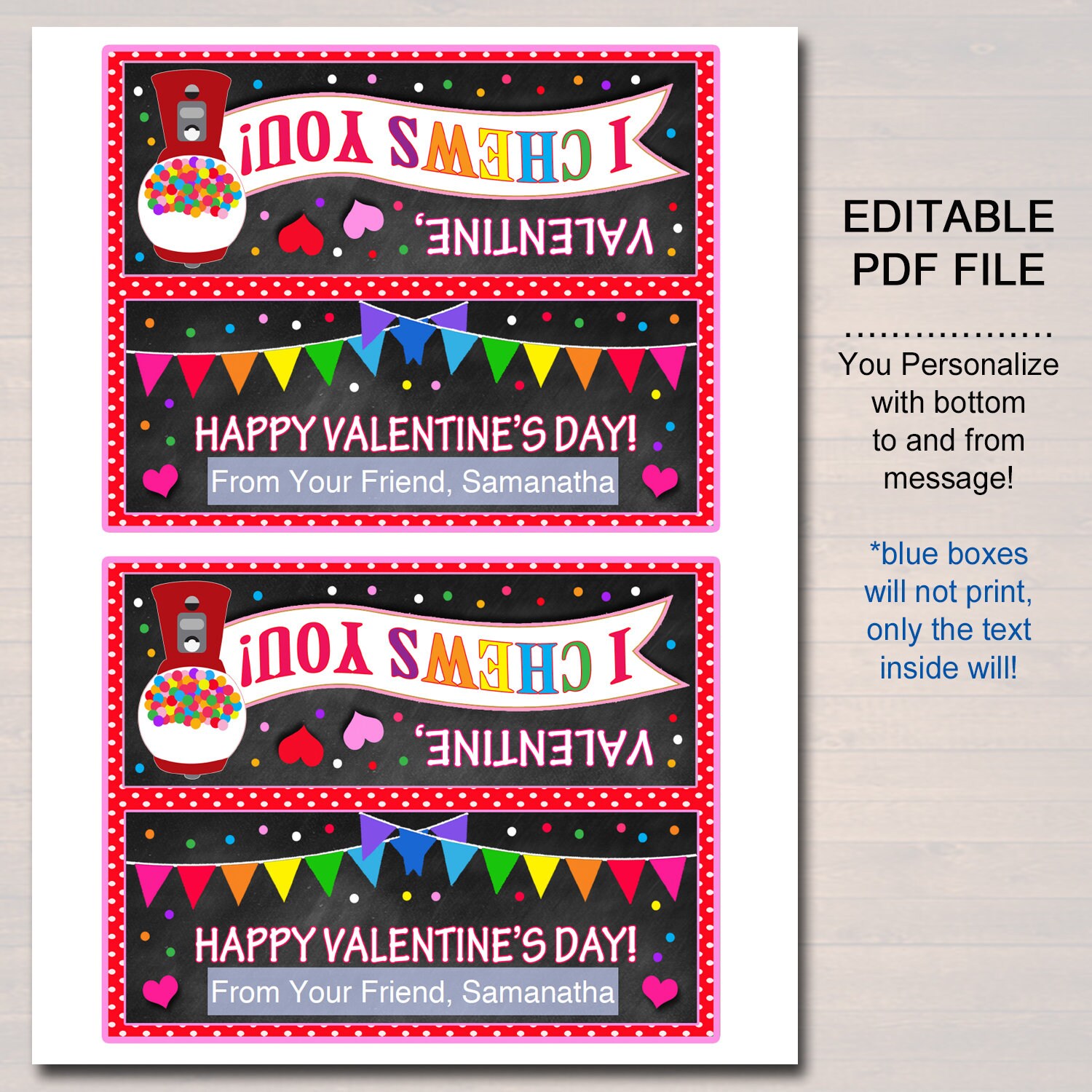 Editable Gumball Valentine's Day Treat Bag Toppers (instant Download ...
