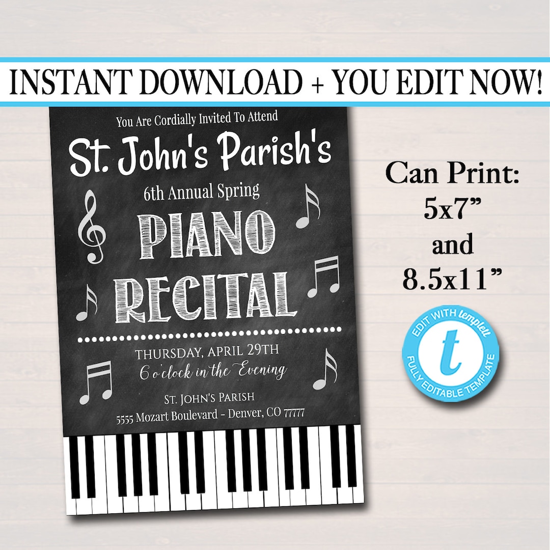 EDITABLE Piano Recital Invitation/flyer, Piano Music Performance ...