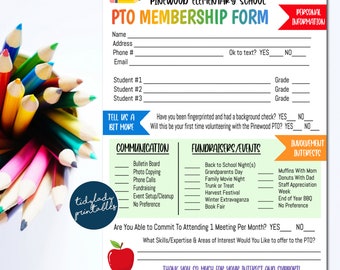 PTO PTA Form, Membership Volunteer Signup Printable Handout, School ...