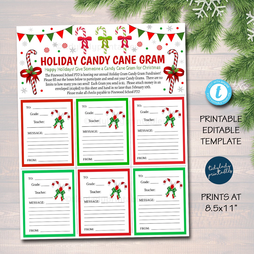 Christmas Candy Cane Gram Flyer, Holiday Candy Gram Fundraiser, Santa ...