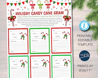 Editable Candy Gram Candy Cane Fundraiser Customizable Digital Template ...