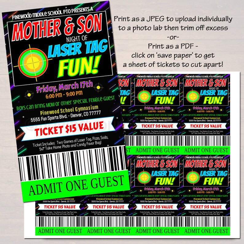 Laser Tag Event Flyer Set: Mother Son Date Night (INSTANT DOWNLOAD) - Etsy