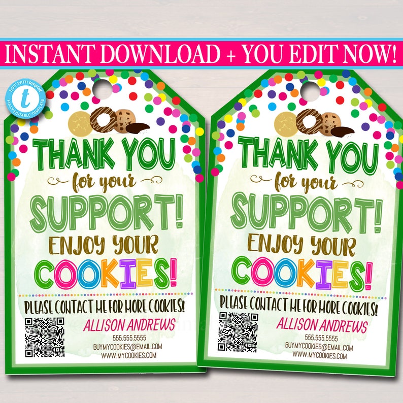 Editable Cookie Thank You Tags: Editable Scout Fundraiser Booth ...