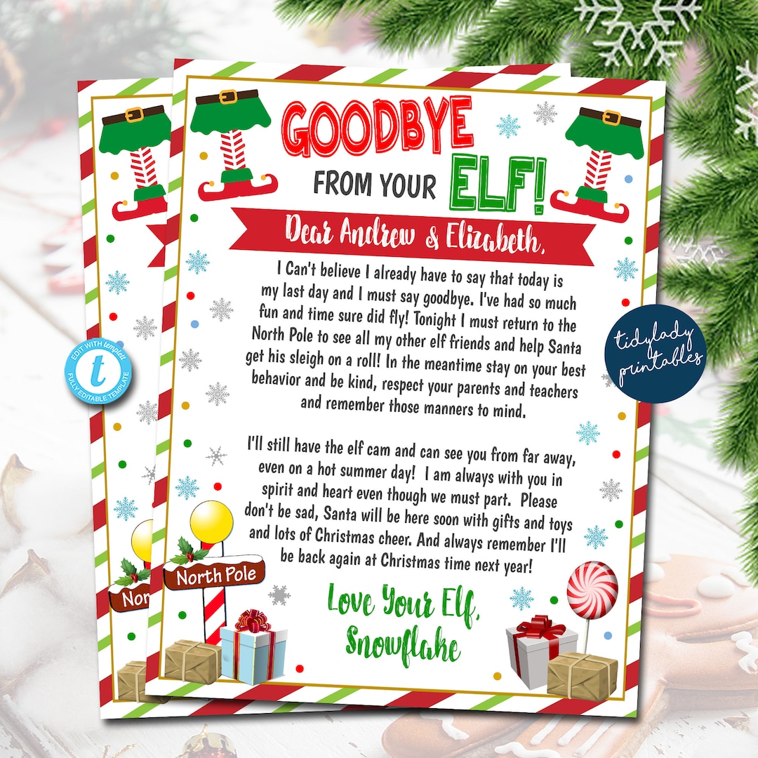 Goodbye Elf Letter, Bye From the Elf Letter for Kids, End of Christmas ...