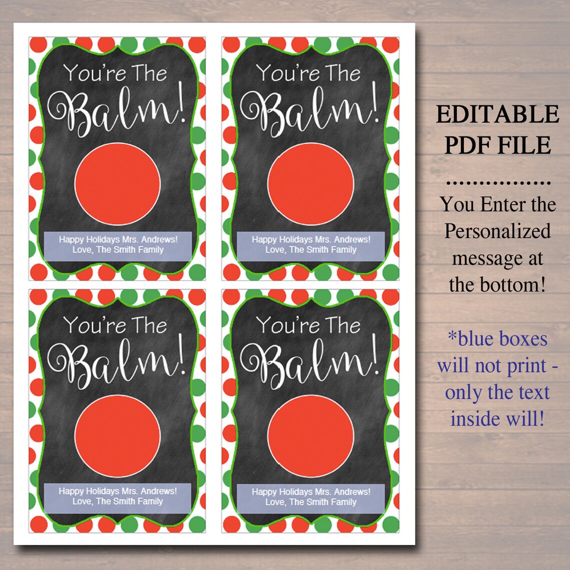 EDITABLE Lip Balm Tags Christmas Teacher Gift INSTANT - Etsy