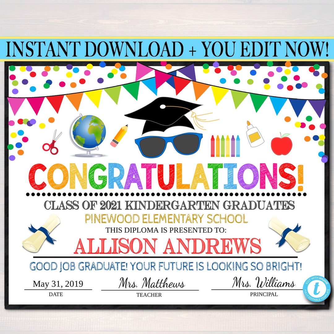Graduation Diploma Printable Ceremony Certificate, Any Grade ...