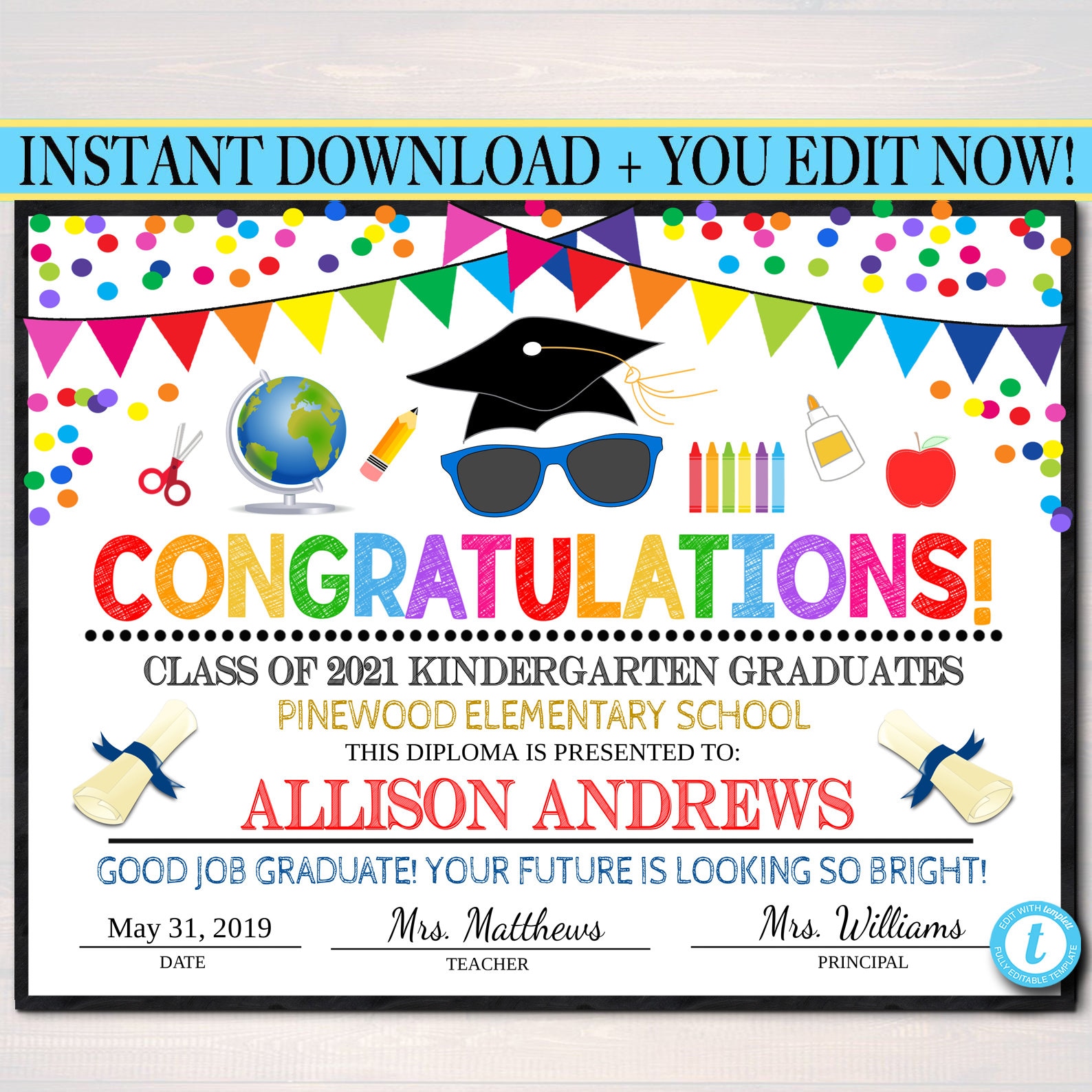 Graduation Diploma Printable Ceremony Certificate Any Grade - Etsy ...