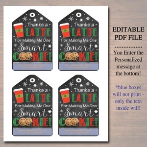 Christmas Gift Tags, Thanks a Latte for All You Do, Printable Holiday ...