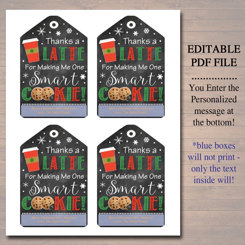Christmas Gift Tags Thanks a Latte for All You Do Printable - Etsy
