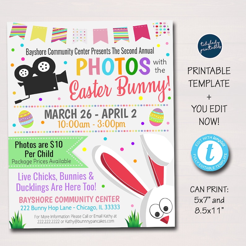 Photos With the Easter Bunny Flyer, Printable Invite School Pto Pta ...