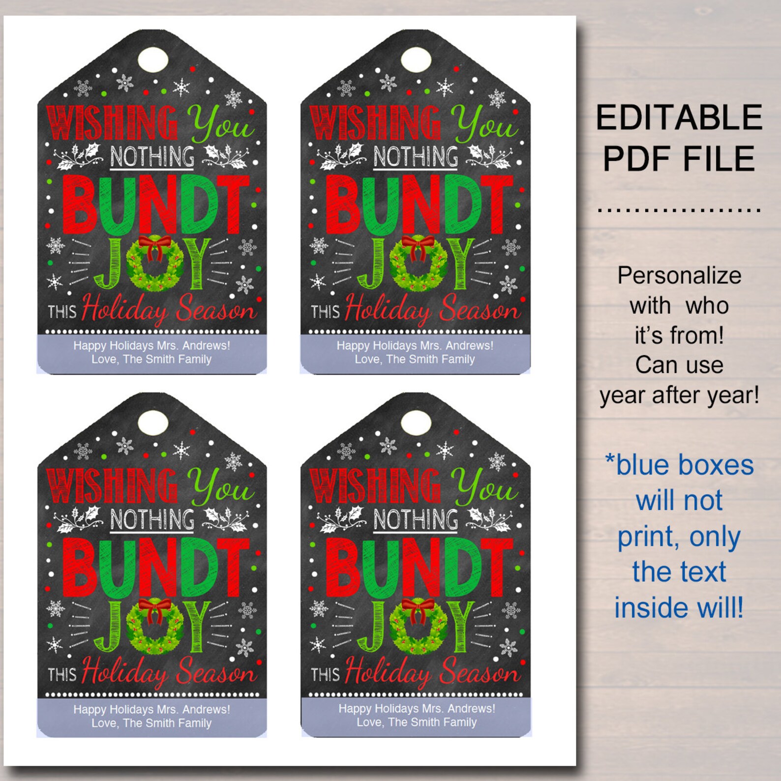 Christmas Bundt Cake Gift Tags Secret Santa Staff Teacher | Etsy