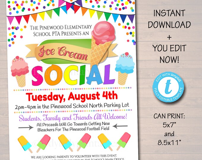 EDITABLE Ice Cream Social Flyer, Appreciation Week, Printable Ice Cream ...