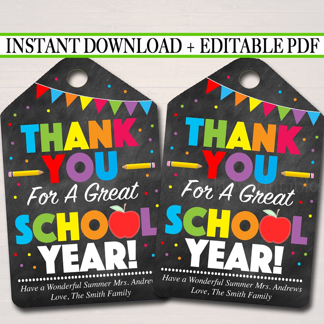 EDITABLE Thank You Tags, Teacher Appreciation Thank You Note, INSTANT ...