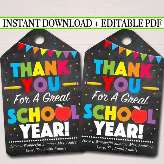 EDITABLE Thank You Tags, Teacher Appreciation Thank You Note, INSTANT ...