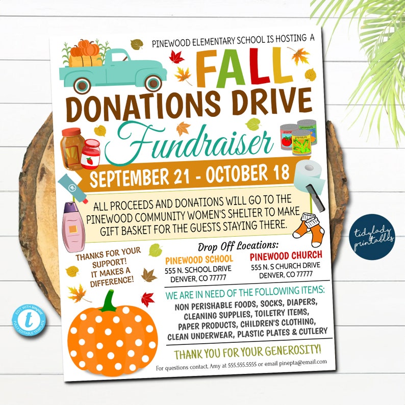 Fall Donations Drive Flyer Thanksgiving Toiletries Drive Food - Etsy