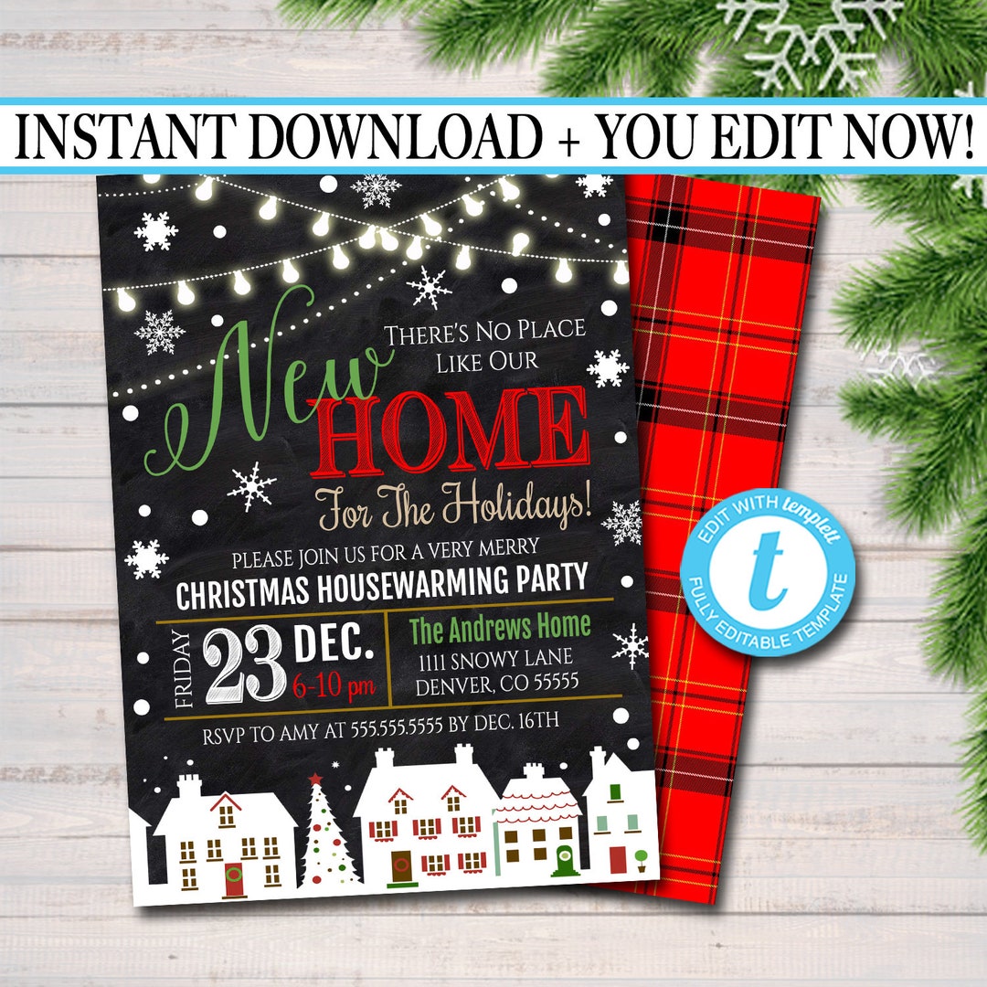 EDITABLE Holiday Housewarming Xmas Invitation, Christmas Party Invite ...