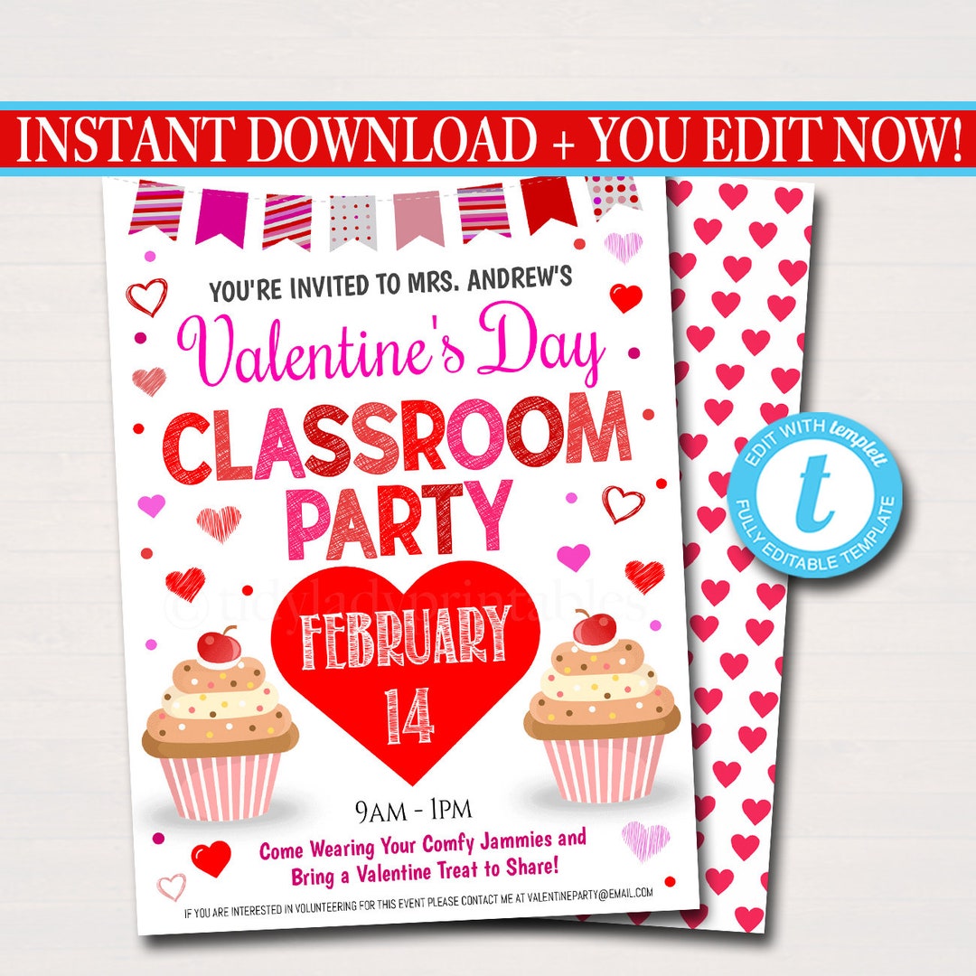 Valentine's Day Class Party Invitation, School Pto Pta Flyer, Valentine ...