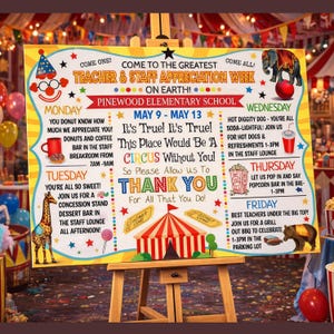 Editable Circus Theme Teacher Appreciation Week Itinerary Poster ...