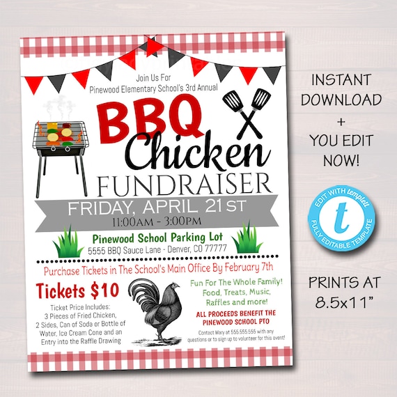 Bbq Chicken Fundraiser, Picnic Party Invite, Grill Out Party Printable ...