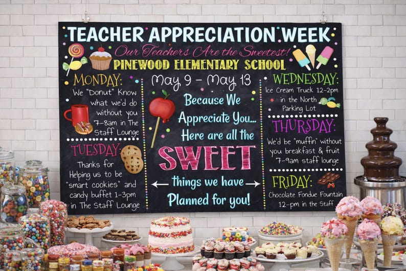 Candy Sweet Theme Teacher Appreciation Week Itinerary Poster, Staff ...
