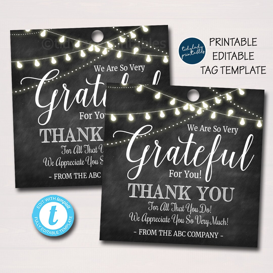 Appreciation Gift Tags: Editable Thank You Design (instant Download) - Etsy