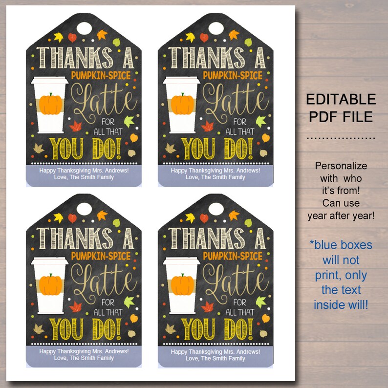 Fall Coffee Gift Tags Thanks a Latte for All You Do Grateful - Etsy