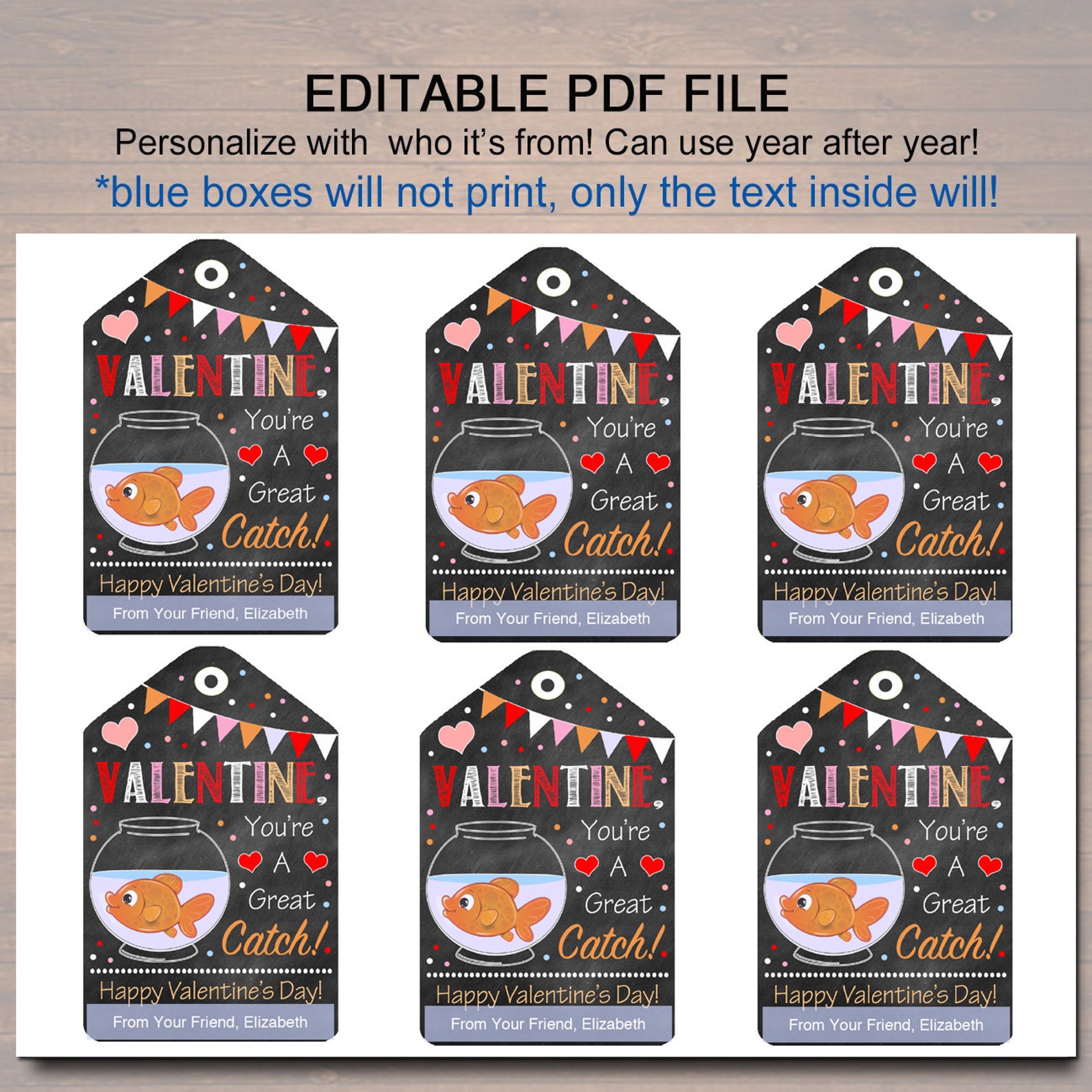 EDITABLE Valentine Goldfish Tag You Are a Great Catch | Etsy