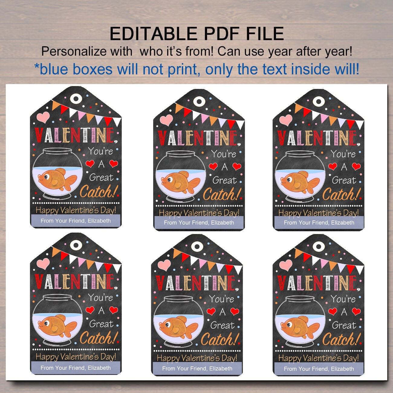 EDITABLE Valentine Goldfish Tag You Are a Great Catch - Etsy Canada