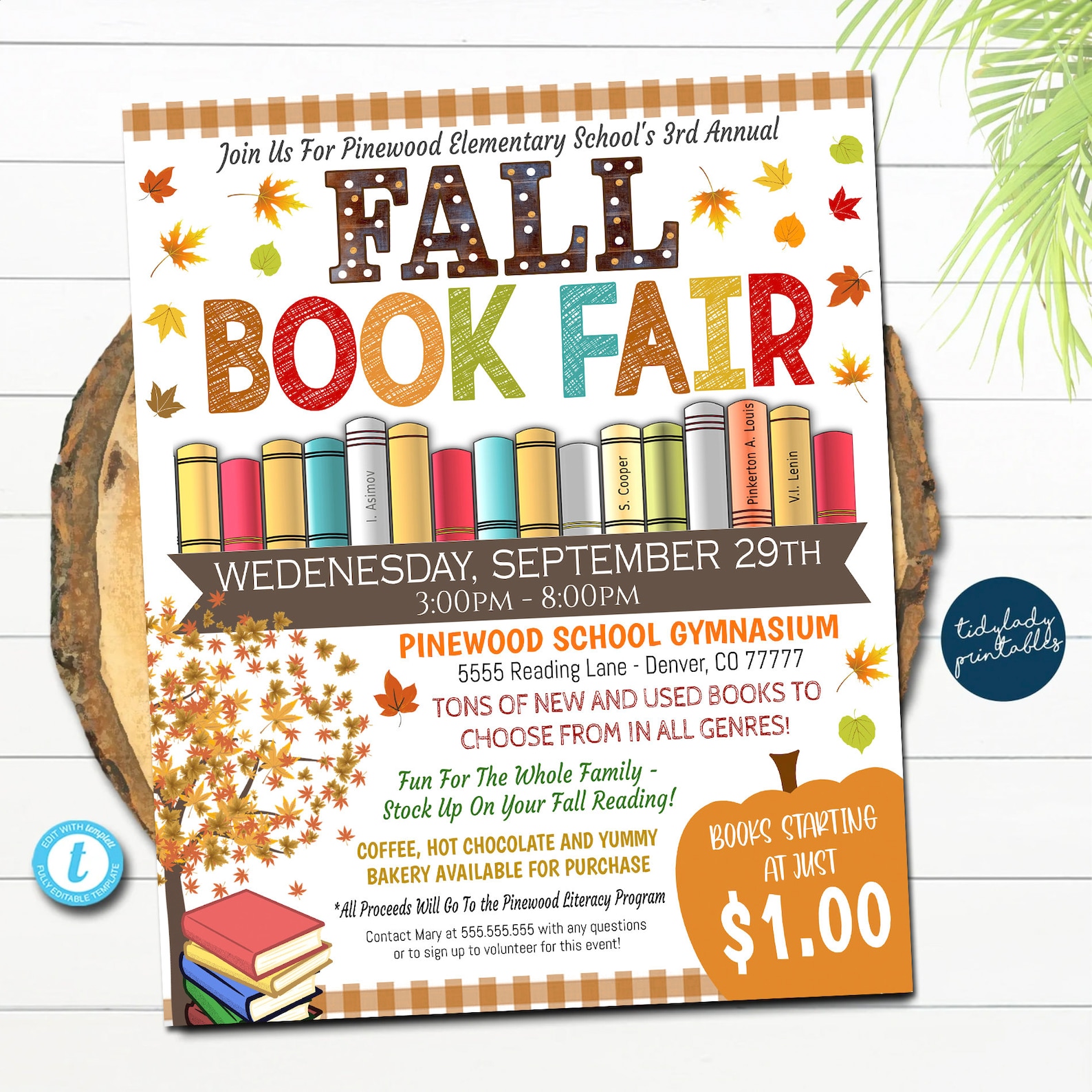 Editable Fall Book Fair Flyer Template: School Fundraiser (digital ...