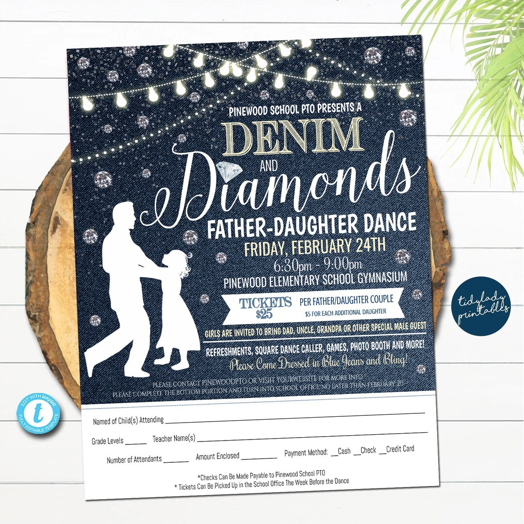 Denim and Diamonds Dance Flyer: Father Daughter Event (EDITABLE ...
