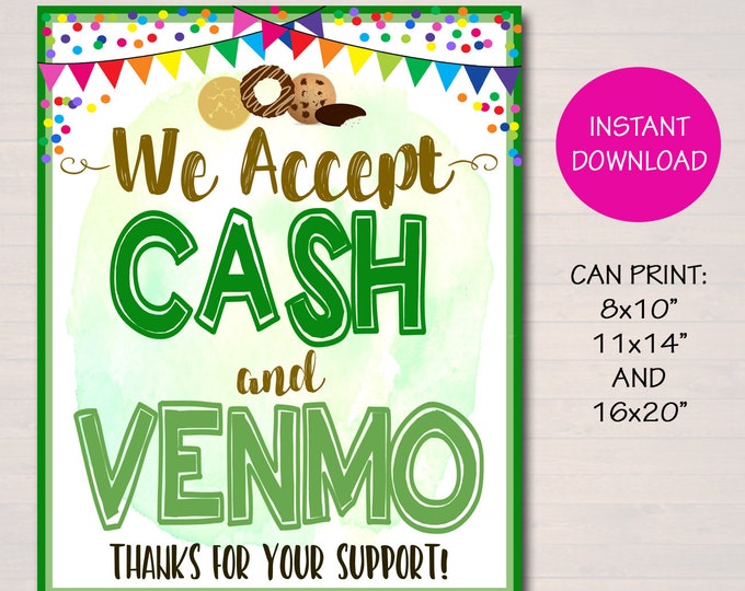 We Accept Credit Card Sign Cookie Booth Sign Printable Bake Sale Sign ...