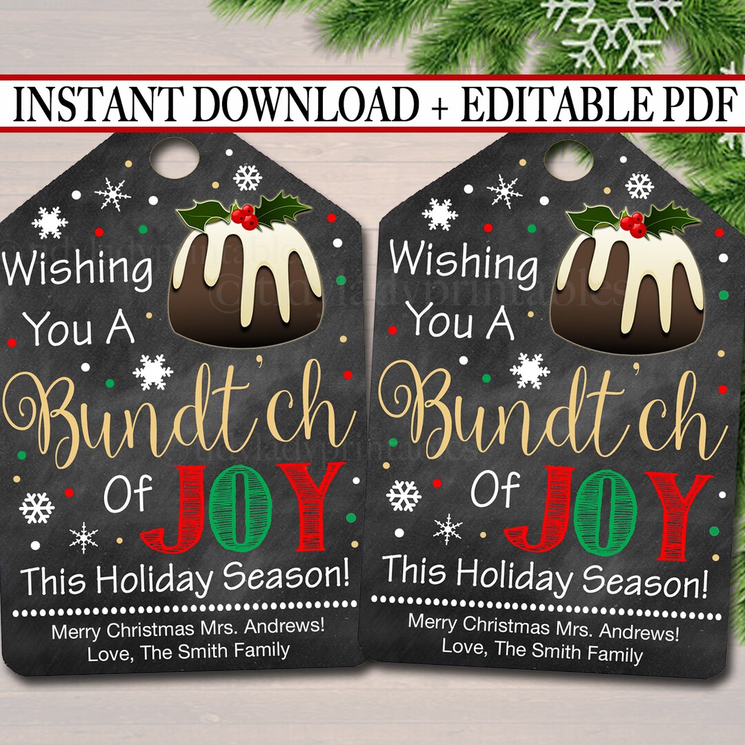Christmas Bundt Cake Gift Tags, Secret Santa, Staff Teacher Volunteer ...