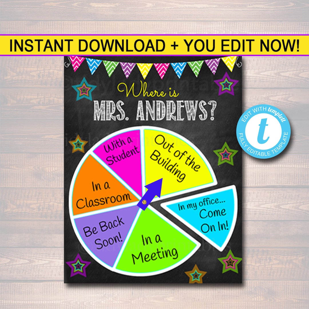 Editable Office Door Sign: Classroom Decor - Where is (INSTANT DOWNLOAD ...