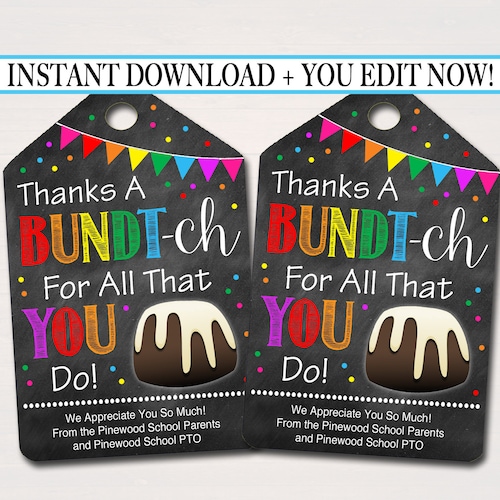 Bundt Cake Tag Printable Teacher Appreciation Bundt Cake Gift - Etsy
