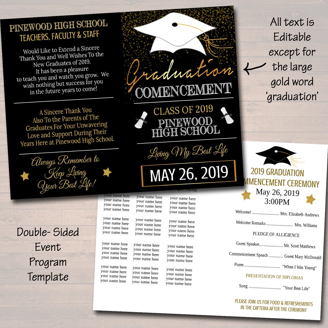 Graduation Ceremony Program Template High School Graduation - Etsy