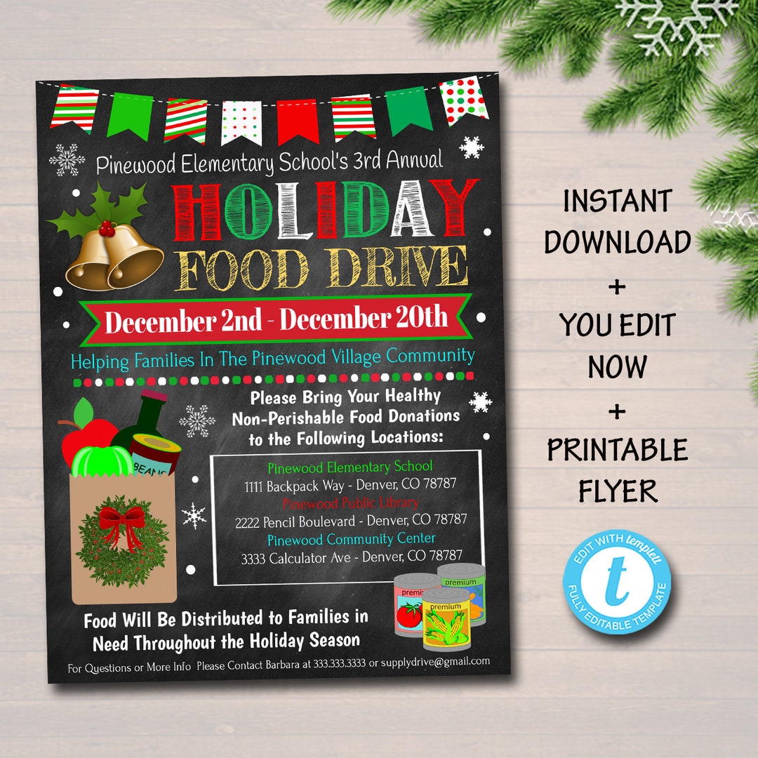 EDITABLE Holiday Food Drive Flyer, Printable PTA PTO Flyer, School ...