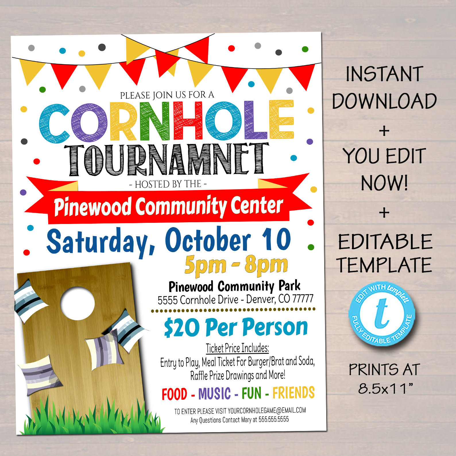 EDITABLE Cornhole Invite Flyer Printable Business School - Etsy Canada