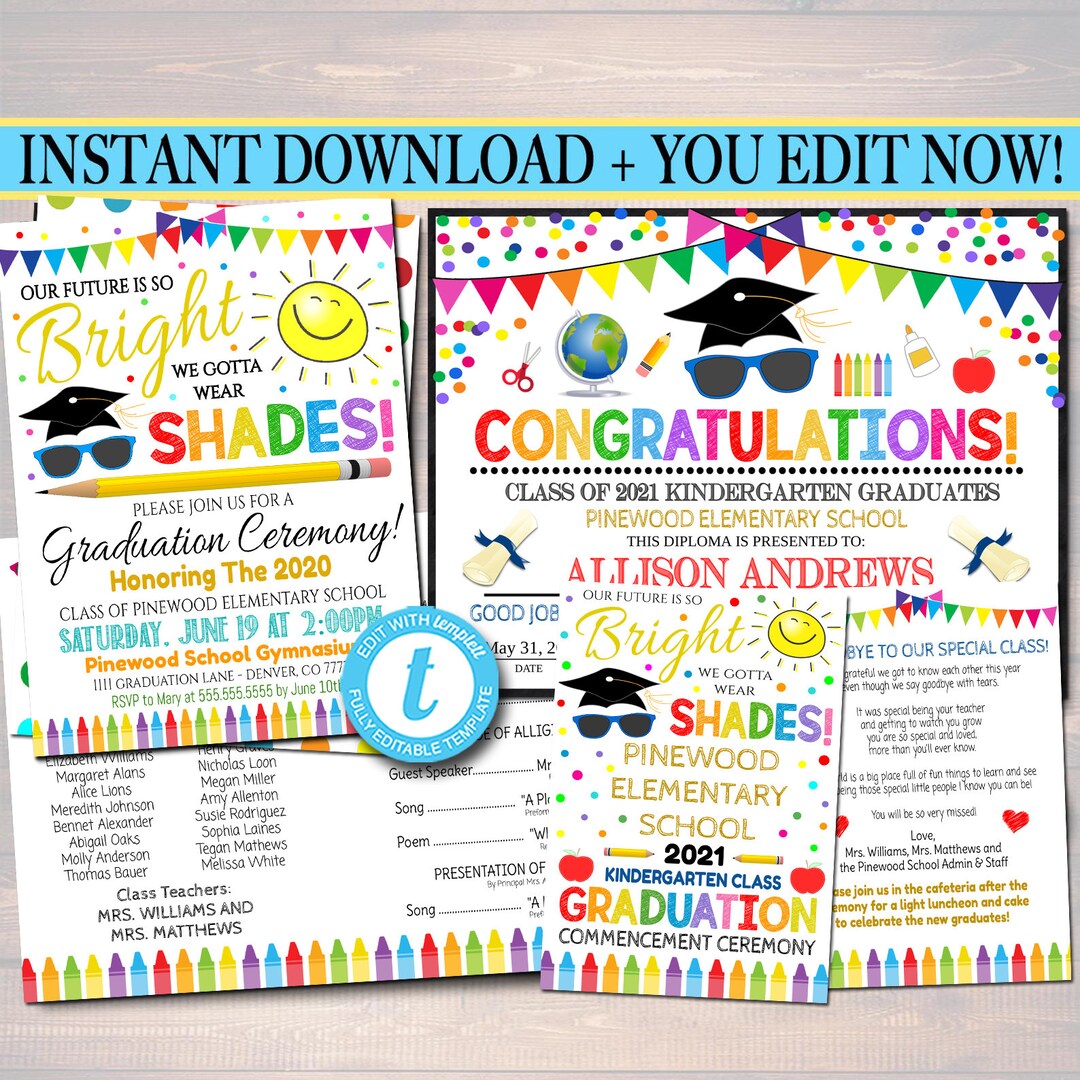Graduation Ceremony Bundle, Invite, Diploma, Program Template, Any ...