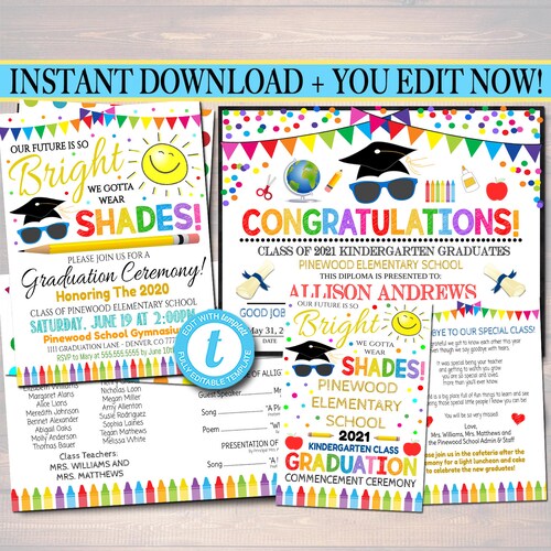 Graduation Ceremony Program Template Kindergarten Any Grade - Etsy
