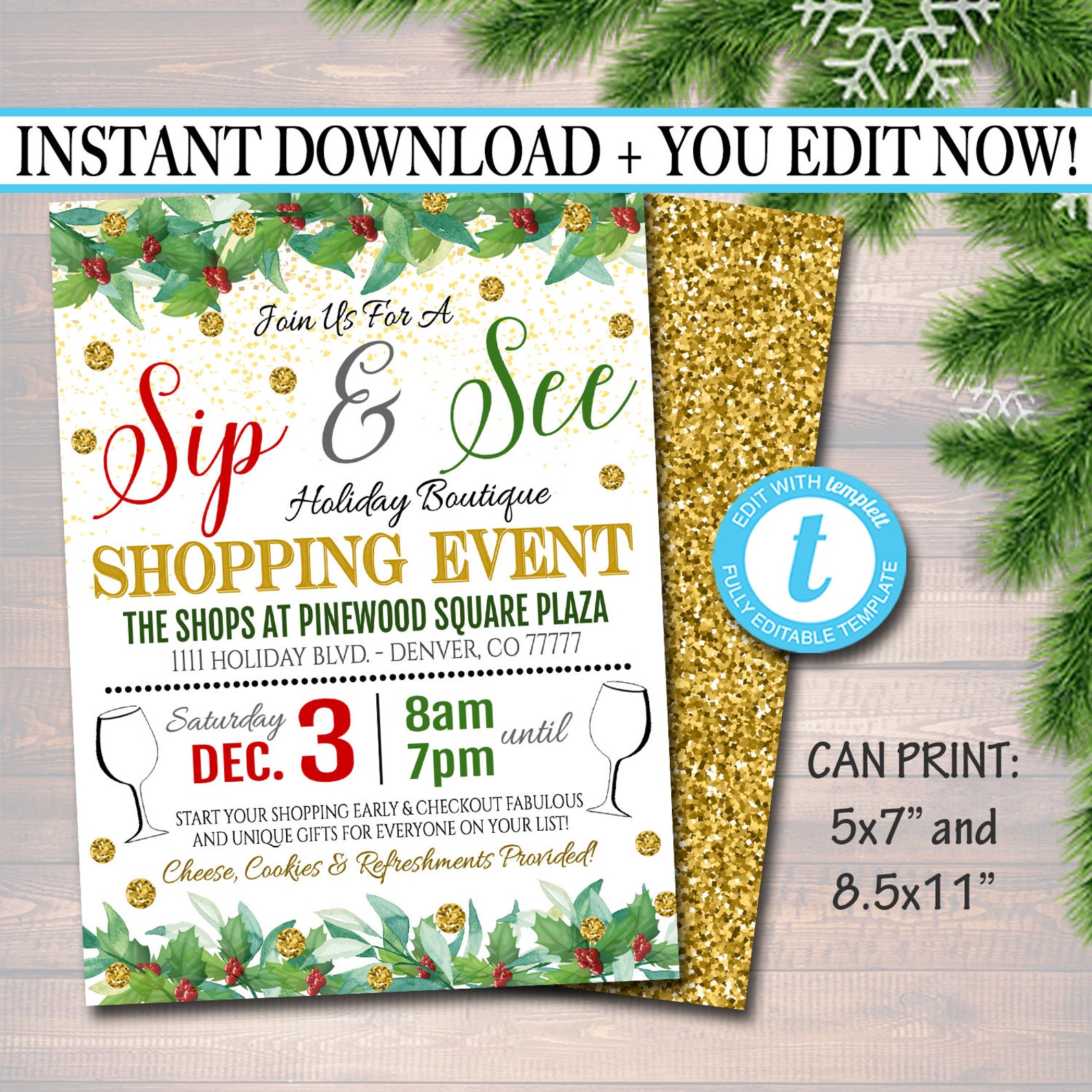 Editable Holiday Shopping Invitation Boutique Store | Etsy