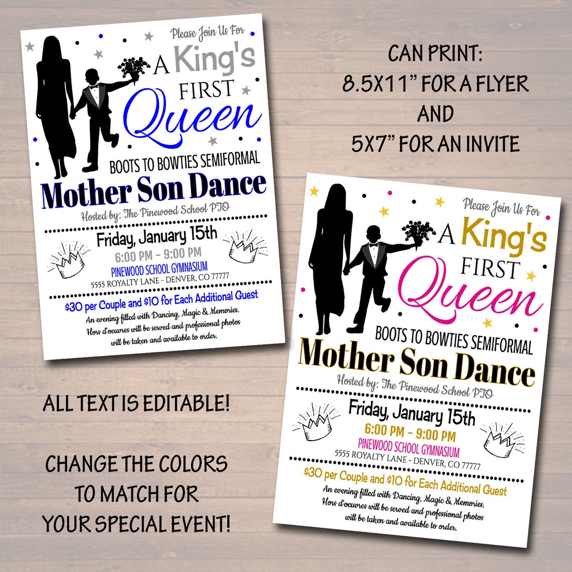 EDITABLE Mother Son Dance Set School Dance Flyer Party | Etsy