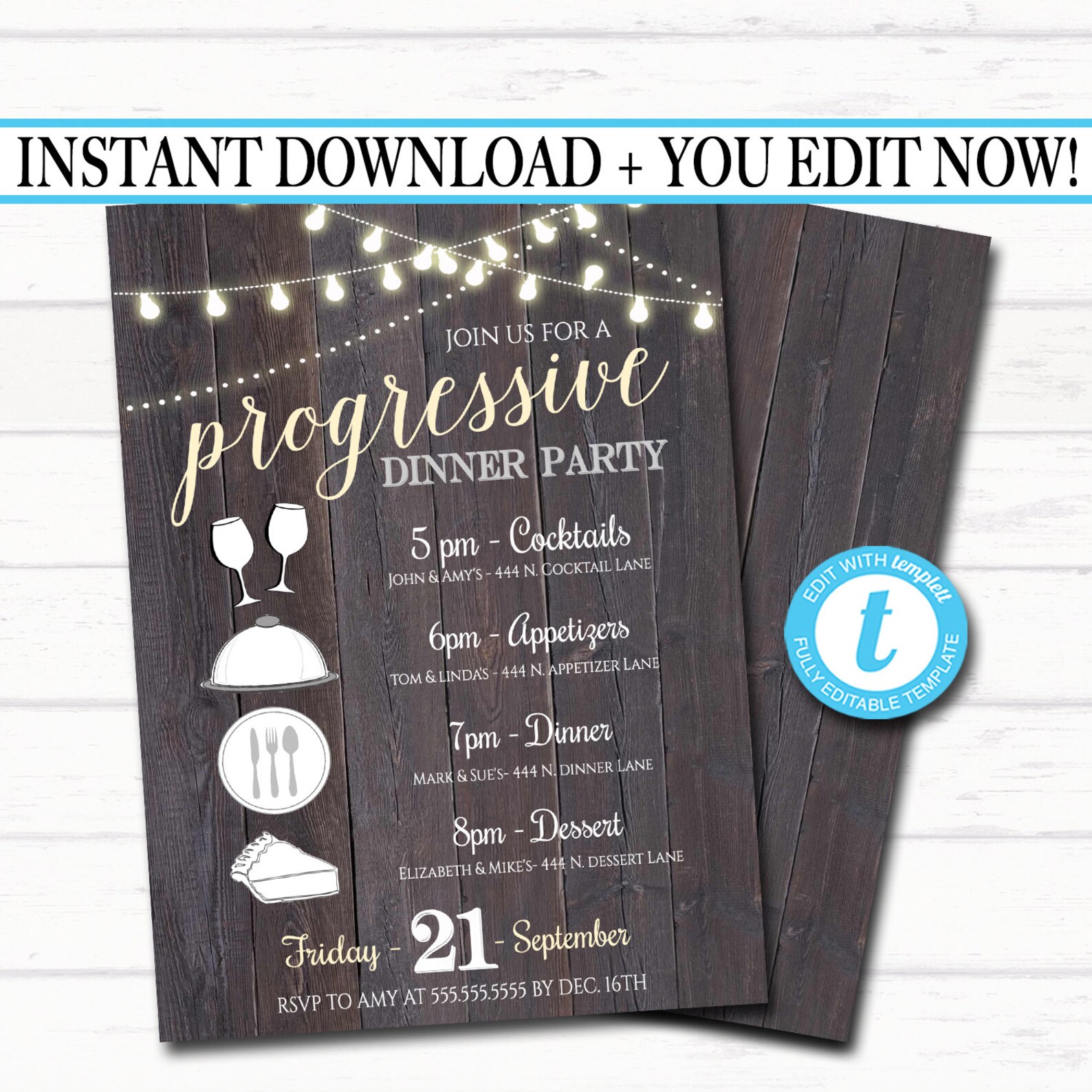 Editable Progressive Dinner Party Invitation Neighborhood - Etsy