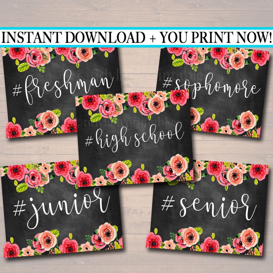 PRINTABLE Floral Hashtag High School First Day of School Photo - Etsy