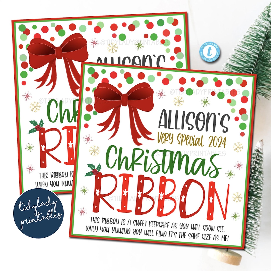 Christmas Ribbon Ornament Tag Template: Editable Keepsake (digital ...