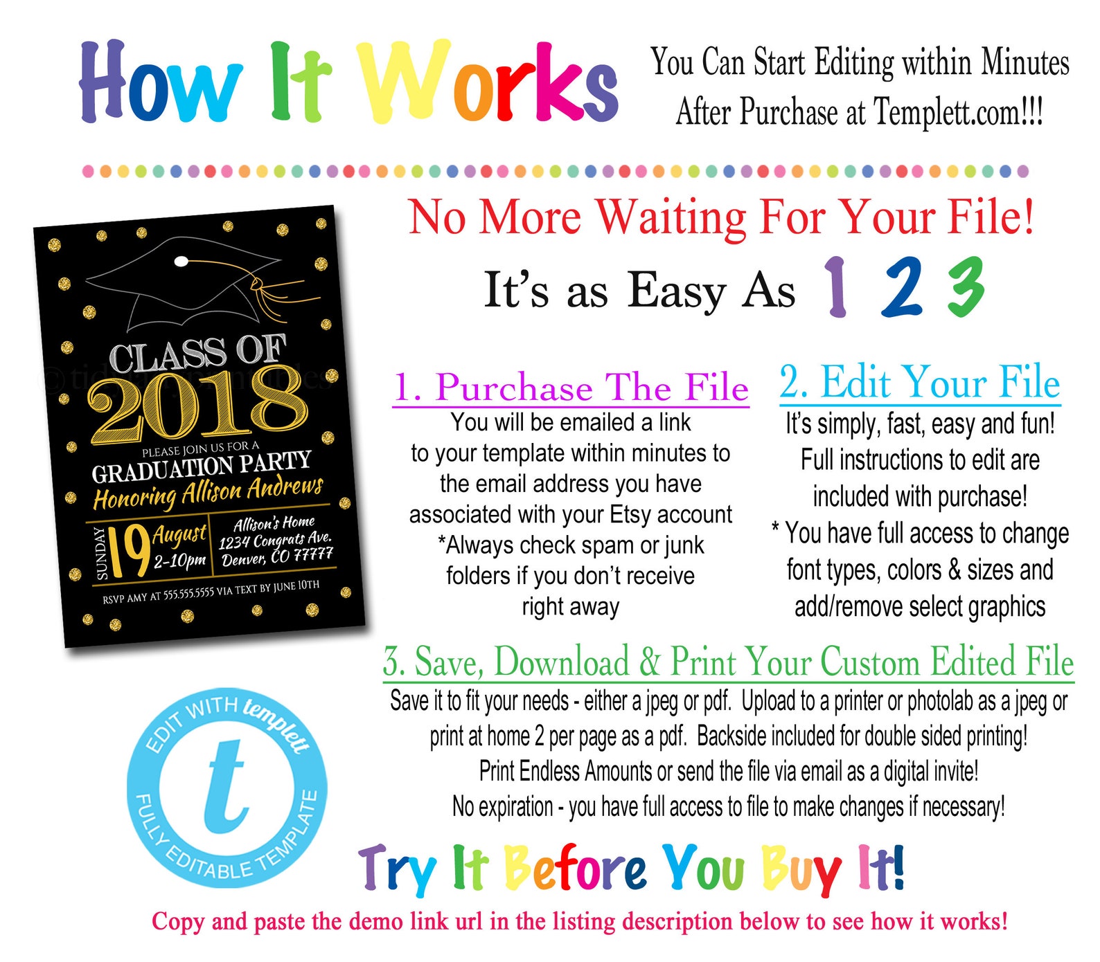 EDITABLE Graduation Party Invitation High School Graduation - Etsy